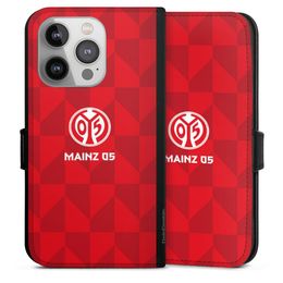 DeinDesign iPhone 14 Pro Handy Klapph&uuml;lle Handyh&uuml;lle aus Kunst Leder schwarz Flip Case Mainz 05 Official Licensed Product Merchandise Sideflip mit langer Lasche