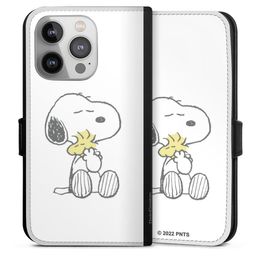 DeinDesign iPhone 14 Pro Handy Klapph&uuml;lle Handyh&uuml;lle aus Kunst Leder schwarz Flip Case Snoopy Love Peanuts Sideflip mit langer Lasche