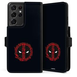 DeinDesign Galaxy S21 Ultra 5G Handy Klapph&uuml;lle Handyh&uuml;lle aus Kunst Leder schwarz Flip Case Logo Marvel Deadpool Sideflip mit Lasche