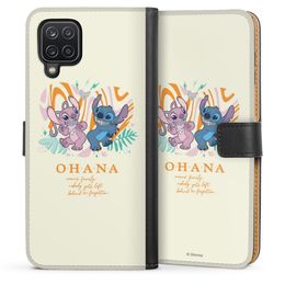 DeinDesign Galaxy A12 Handy Klapph&uuml;lle Handyh&uuml;lle aus Kunst Leder schwarz Flip Case Lilo & Stitch Official Licensed Product Disney Sideflip mit langer Lasche