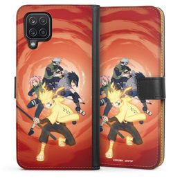 DeinDesign Galaxy A12 Handy Klapph&uuml;lle Handyh&uuml;lle aus Kunst Leder schwarz Flip Case Sasuke Sakura Naruto Shippuden Sideflip mit langer Lasche