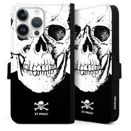DeinDesign iPhone 14 Pro Max Handy Klapph&uuml;lle Handyh&uuml;lle aus Kunst Leder schwarz Flip Case Totenkopf Fc St. Pauli Official Licensed Product Sideflip mit Lasche