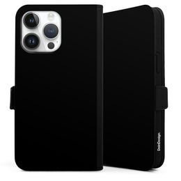 DeinDesign iPhone 14 Pro Max Handy Klapph&uuml;lle Handyh&uuml;lle aus Kunst Leder schwarz Flip Case Colour Black Unicoloured Sideflip mit Lasche