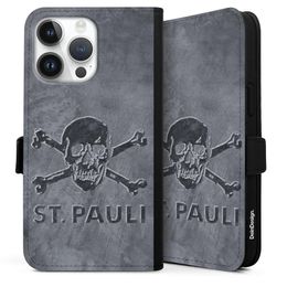 DeinDesign iPhone 14 Pro Max Handy Klapph&uuml;lle Handyh&uuml;lle aus Kunst Leder schwarz Flip Case Logo Fc St. Pauli Concrete Sideflip mit Lasche
