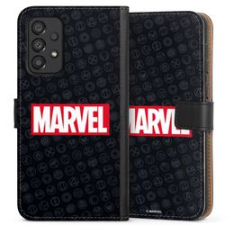 DeinDesign Galaxy A33 5G Handy Klapph&uuml;lle Handyh&uuml;lle aus Kunst Leder schwarz Flip Case Logo Comic Marvel Sideflip mit langer Lasche