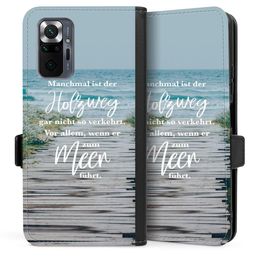 DeinDesign Xiaomi Redmi Note 10 Pro Handy Klapph&uuml;lle Handyh&uuml;lle aus Kunst Leder schwarz Flip Case Statement Beach Spruch Sideflip mit langer Lasche