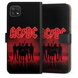 DeinDesign Galaxy A22 5G Handy Klapph&uuml;lle Handyh&uuml;lle aus Kunst Leder schwarz Flip Case Band Acdc Official Licensed Product Sideflip mit langer Lasche