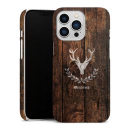 DeinDesign iPhone 13 Pro Handy Premium Case Smartphone Handyh&uuml;lle Schutzh&uuml;lle matt Wooden Look Deer Wood Premium Case