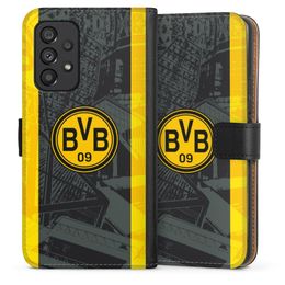 DeinDesign Galaxy A53 5G Handy Klapph&uuml;lle Handyh&uuml;lle aus Kunst Leder schwarz Flip Case Bvb Stadium Borussia Dortmund Sideflip mit langer Lasche