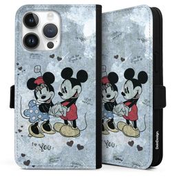 DeinDesign iPhone 14 Pro Max Handy Klapph&uuml;lle Handyh&uuml;lle aus Kunst Leder schwarz Flip Case Vintage Disney Sideflip mit Lasche
