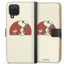 DeinDesign Galaxy A12 Handy Klapph&uuml;lle Handyh&uuml;lle aus Kunst Leder schwarz Flip Case Kindheit Snoopy Official Licensed Product Sideflip mit langer Lasche