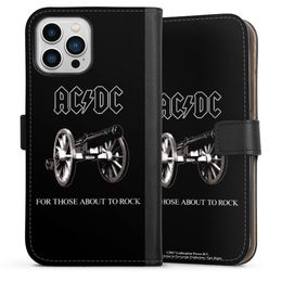 DeinDesign iPhone 13 Pro Max Handy Klapph&uuml;lle Handyh&uuml;lle aus Kunst Leder schwarz Flip Case Music Acdc Merchandise Sideflip mit langer Lasche