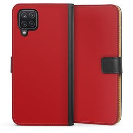 DeinDesign Galaxy A12 Handy Klapph&uuml;lle Handyh&uuml;lle aus Kunst Leder schwarz Flip Case Red Unicoloured Colour Sideflip mit langer Lasche