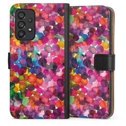 DeinDesign Galaxy A53 5G Handy Klapph&uuml;lle Handyh&uuml;lle aus Kunst Leder schwarz Flip Case Water Colour Colourful Points Sideflip mit langer Lasche