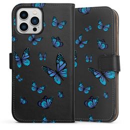 DeinDesign iPhone 13 Pro Max Handy Klapph&uuml;lle Handyh&uuml;lle aus Kunst Leder schwarz Flip Case Transparent Butterfly Muster Sideflip mit langer Lasche