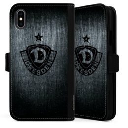 DeinDesign iPhone X Handy Klapph&uuml;lle Handyh&uuml;lle aus Kunst Leder schwarz Flip Case Sg Dynamo Dresden Official Licensed Product Vintage Sideflip mit langer Lasche