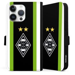 DeinDesign iPhone 14 Pro Max Handy Klapph&uuml;lle Handyh&uuml;lle aus Kunst Leder schwarz Flip Case Logo Gladbach Borussia M&ouml;nchengladbach Sideflip mit Lasche