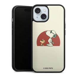 DeinDesign iPhone 15 Handy Gallery Case Handyh&uuml;lle 9H Geh&auml;rtetes Glas R&uuml;ckseite H&uuml;lle Snoopy Official Licensed Product Kindheit Gallery Case