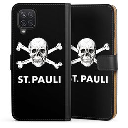 DeinDesign Galaxy A12 Handy Klapph&uuml;lle Handyh&uuml;lle aus Kunst Leder schwarz Flip Case Totenkopf Fc St. Pauli Official Licensed Product Sideflip mit langer Lasche