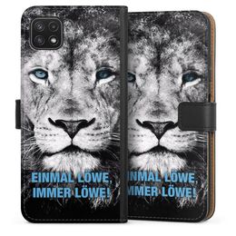 DeinDesign Galaxy A22 5G Handy Klapph&uuml;lle Handyh&uuml;lle aus Kunst Leder schwarz Flip Case Tsv 1860 M&uuml;nchen Official Licensed Product Lion Sideflip mit langer Lasche