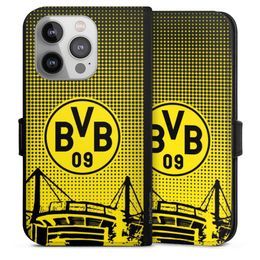 DeinDesign iPhone 14 Pro Handy Klapph&uuml;lle Handyh&uuml;lle aus Kunst Leder schwarz Flip Case Bvb Stadium Borussia Dortmund Sideflip mit langer Lasche