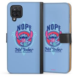 DeinDesign Galaxy A12 Handy Klapph&uuml;lle Handyh&uuml;lle aus Kunst Leder schwarz Flip Case Disney Sayings Lilo & Stitch Sideflip mit langer Lasche