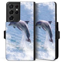 DeinDesign Galaxy S21 Ultra 5G Handy Klapph&uuml;lle Handyh&uuml;lle aus Kunst Leder schwarz Flip Case Wale Ocean Dolphin Sideflip mit Lasche