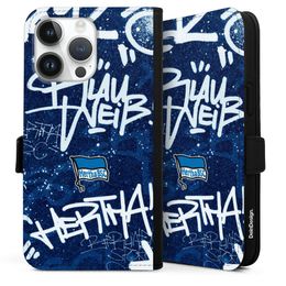 DeinDesign iPhone 14 Pro Max Handy Klapph&uuml;lle Handyh&uuml;lle aus Kunst Leder schwarz Flip Case Official Licensed Product Hertha Bsc Graffiti Sideflip mit Lasche