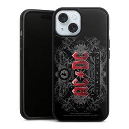 DeinDesign iPhone 15 Handy Gallery Case Handyh&uuml;lle 9H Geh&auml;rtetes Glas R&uuml;ckseite H&uuml;lle Merchandise Black Ice Acdc Gallery Case