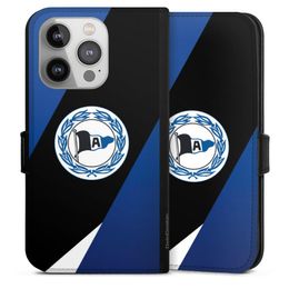 DeinDesign iPhone 14 Pro Handy Klapph&uuml;lle Handyh&uuml;lle aus Kunst Leder schwarz Flip Case Official Licensed Product Dsc Arminia Bielefeld Sideflip mit langer Lasche