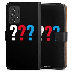 DeinDesign Galaxy A53 5G Handy Klapph&uuml;lle Handyh&uuml;lle aus Kunst Leder schwarz Flip Case Official Licensed Product Logo Die Drei ??? Sideflip mit langer Lasche