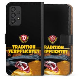 DeinDesign Galaxy A33 5G Handy Klapph&uuml;lle Handyh&uuml;lle aus Kunst Leder schwarz Flip Case Sg Dynamo Dresden Merchandise Sgd Sideflip mit langer Lasche