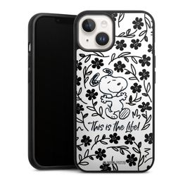 DeinDesign iPhone 14 Handy Gallery Case Handyh&uuml;lle 9H Geh&auml;rtetes Glas R&uuml;ckseite H&uuml;lle Peanuts Flowers Snoopy Gallery Case