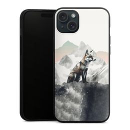 DeinDesign iPhone 15 Plus Handy Premium Silikon H&uuml;lle Handyh&uuml;lle schwarz Case Nature Mountain Fox Silikon Premium Case