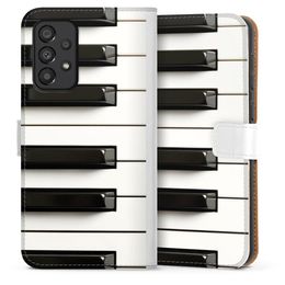 DeinDesign Galaxy A33 5G Handy Klapph&uuml;lle Handyh&uuml;lle aus Kunst Leder wei&szlig; Flip Case Piano Music Klavier Sideflip mit Lasche