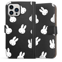 DeinDesign iPhone 13 Pro Max Handy Klapph&uuml;lle Handyh&uuml;lle aus Kunst Leder schwarz Flip Case Muster Miffy Transparent Sideflip mit langer Lasche