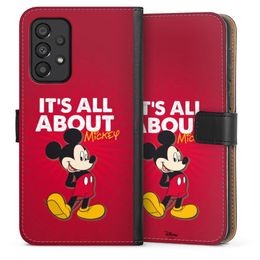 DeinDesign Galaxy A33 5G Handy Klapph&uuml;lle Handyh&uuml;lle aus Kunst Leder schwarz Flip Case Official Licensed Product Disney Mouse Sideflip mit langer Lasche