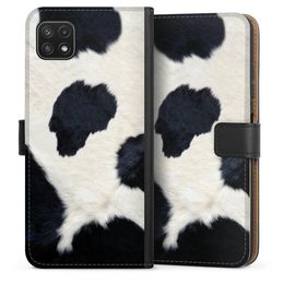 DeinDesign Galaxy A22 5G Handy Klapph&uuml;lle Handyh&uuml;lle aus Kunst Leder schwarz Flip Case Animal Print Animal Look Cow Skin Sideflip mit langer Lasche