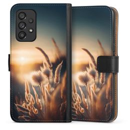 DeinDesign Galaxy A53 5G Handy Klapph&uuml;lle Handyh&uuml;lle aus Kunst Leder schwarz Flip Case Nature Pampasgras Sun Sideflip mit langer Lasche