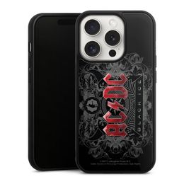 DeinDesign iPhone 15 Pro Handy Gallery Case Handyh&uuml;lle 9H Geh&auml;rtetes Glas R&uuml;ckseite H&uuml;lle Merchandise Black Ice Acdc Gallery Case