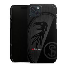 DeinDesign iPhone 15 Plus Handy Premium Case Smartphone Handyh&uuml;lle Schutzh&uuml;lle gl&auml;nzend Sc Freiburg Metallic Look Official Licensed Product Premium Case