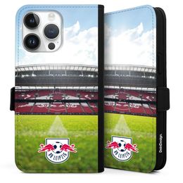 DeinDesign iPhone 14 Pro Max Handy Klapph&uuml;lle Handyh&uuml;lle aus Kunst Leder schwarz Flip Case Stadium Rb Leipzig Official Licensed Product Sideflip mit Lasche