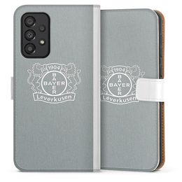 DeinDesign Galaxy A33 5G Handy Klapph&uuml;lle Handyh&uuml;lle aus Kunst Leder wei&szlig; Flip Case Bayer 04 Leverkusen Coat Of Arms Official Licensed Product Sideflip mit 