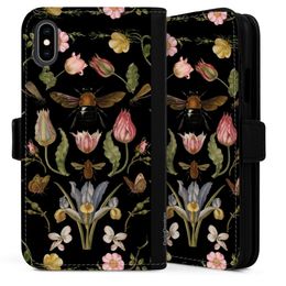 DeinDesign iPhone X Handy Klapph&uuml;lle Handyh&uuml;lle aus Kunst Leder schwarz Flip Case Flower Wreath Bee Blossom Sideflip mit langer Lasche