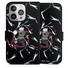DeinDesign iPhone 14 Pro Handy Klapph&uuml;lle Handyh&uuml;lle aus Kunst Leder schwarz Flip Case Naruto Shippuden Official Licensed Product Kakashi Sideflip mit langer 