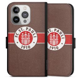 DeinDesign iPhone 14 Pro Handy Klapph&uuml;lle Handyh&uuml;lle aus Kunst Leder schwarz Flip Case Fc St. Pauli Logo Official Licensed Product Sideflip mit langer Lasche