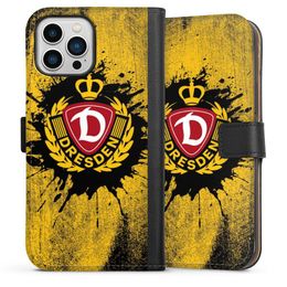 DeinDesign iPhone 13 Pro Max Handy Klapph&uuml;lle Handyh&uuml;lle aus Kunst Leder schwarz Flip Case Official Licensed Product Soccer Sg Dynamo Dresden Sideflip mit langer
