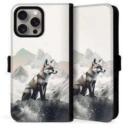 DeinDesign iPhone 16 Pro Handy Klapph&uuml;lle Handyh&uuml;lle aus Kunst Leder schwarz Flip Case Nature Mountain Fox Sideflip mit Lasche