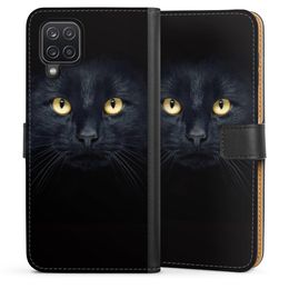 DeinDesign Galaxy A12 Handy Klapph&uuml;lle Handyh&uuml;lle aus Kunst Leder schwarz Flip Case Eye Cat Black Sideflip mit langer Lasche