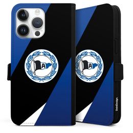 DeinDesign iPhone 14 Pro Max Handy Klapph&uuml;lle Handyh&uuml;lle aus Kunst Leder schwarz Flip Case Official Licensed Product Dsc Arminia Bielefeld Sideflip mit Lasche